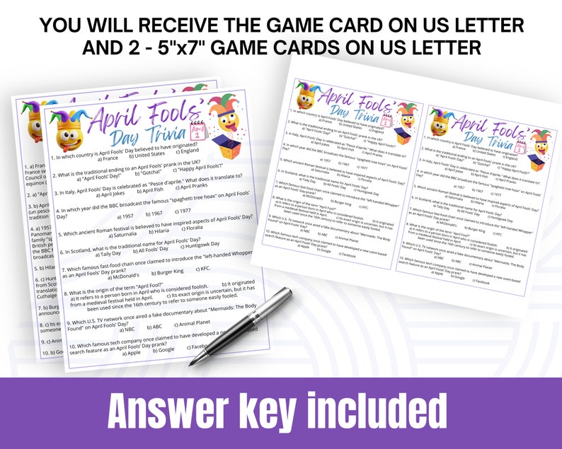 April Fools' Day Trivia, Printable Multiple Choice April Fools' Day ...