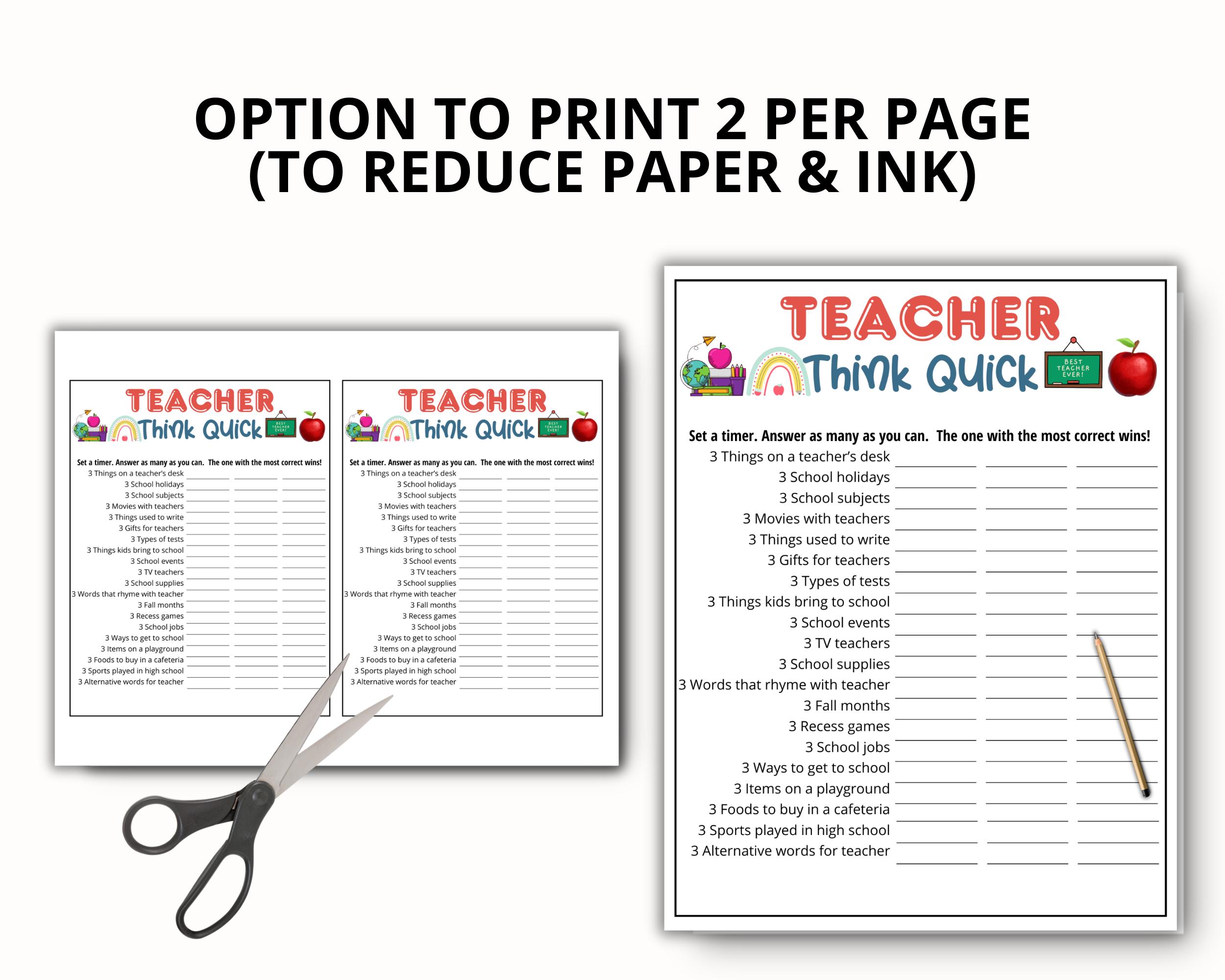 Teacher Think Quick Trivia Game,teacher Party,back to School Trivia ...