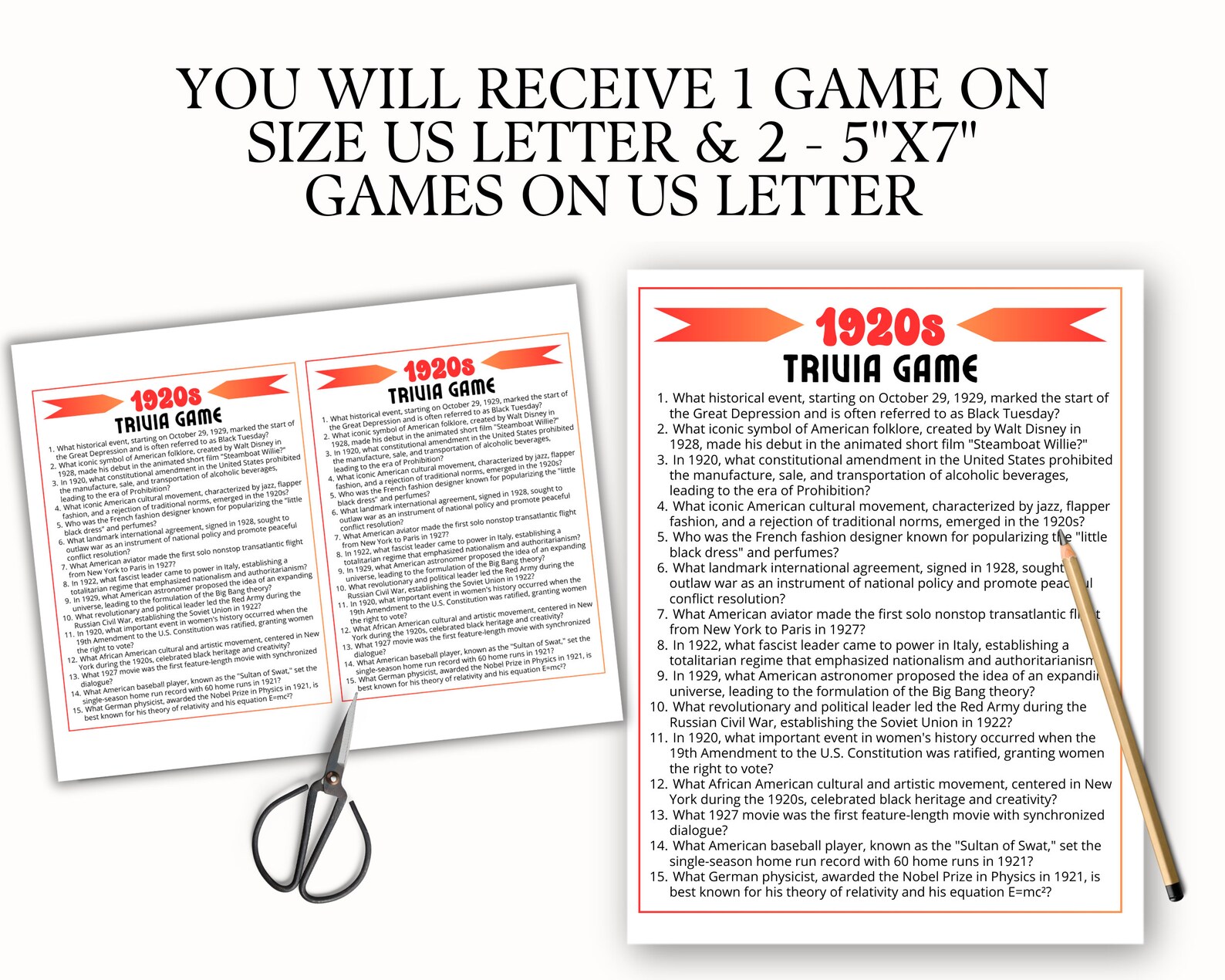 1920s Decade Trivia Game, Trivia Questions, 20s Trivia Quiz, 1960s ...