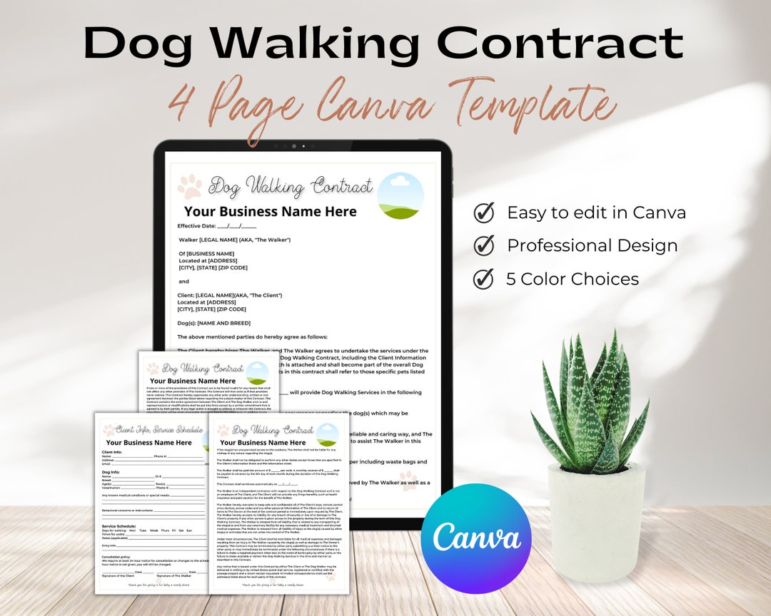 Editable Dog Walking Contract, Dog Walker Business, Pet Walking ...