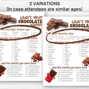 What's Your Chocolate Name Game WITH NAMETAGS + SIGN, Chocolate Party ...