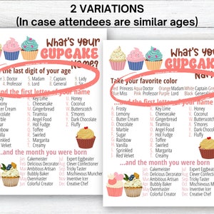 What's Your Cupcake Name Game WITH NAMETAGS + SIGN, Cupcake Birthday ...