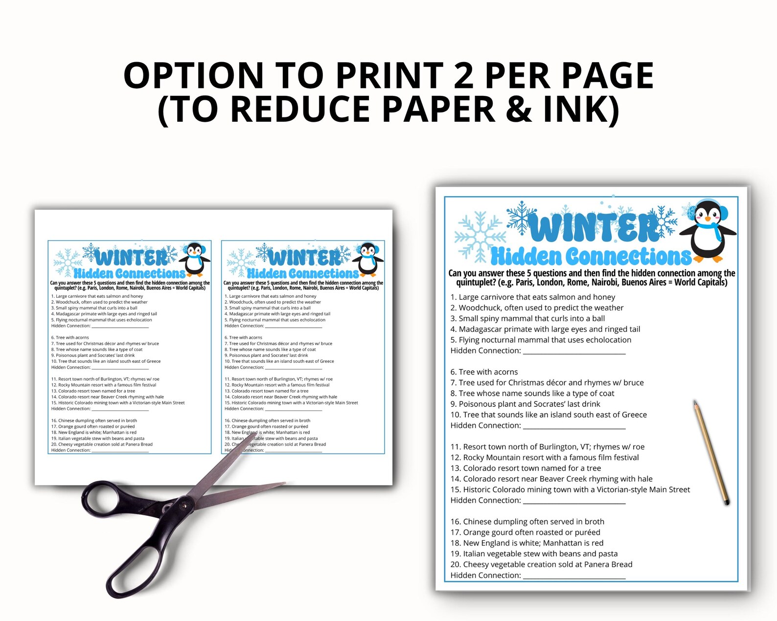 Winter Trivia Game, Winter Hidden Connection Puzzles,printable Quiz for ...