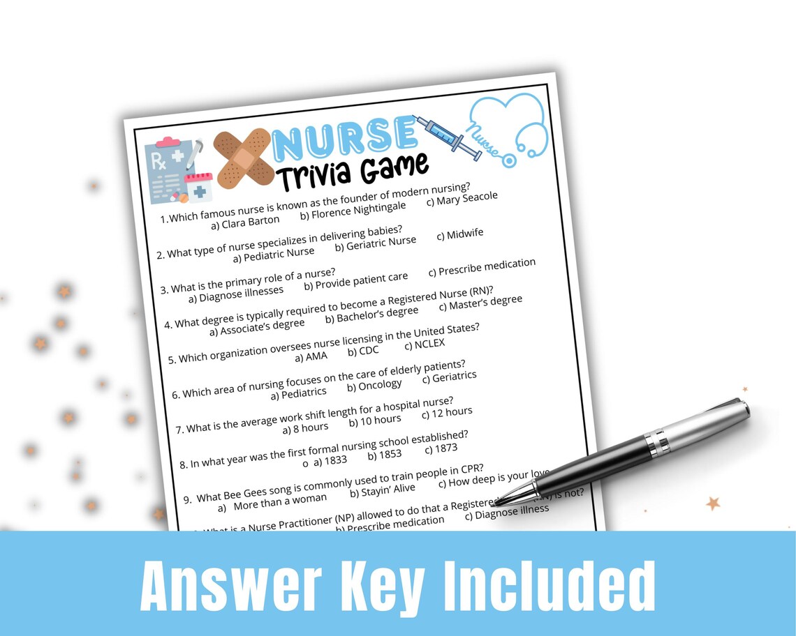 TV Medical Drama Trivia Game, Printable Nurse & Doctor Trivia Game ...