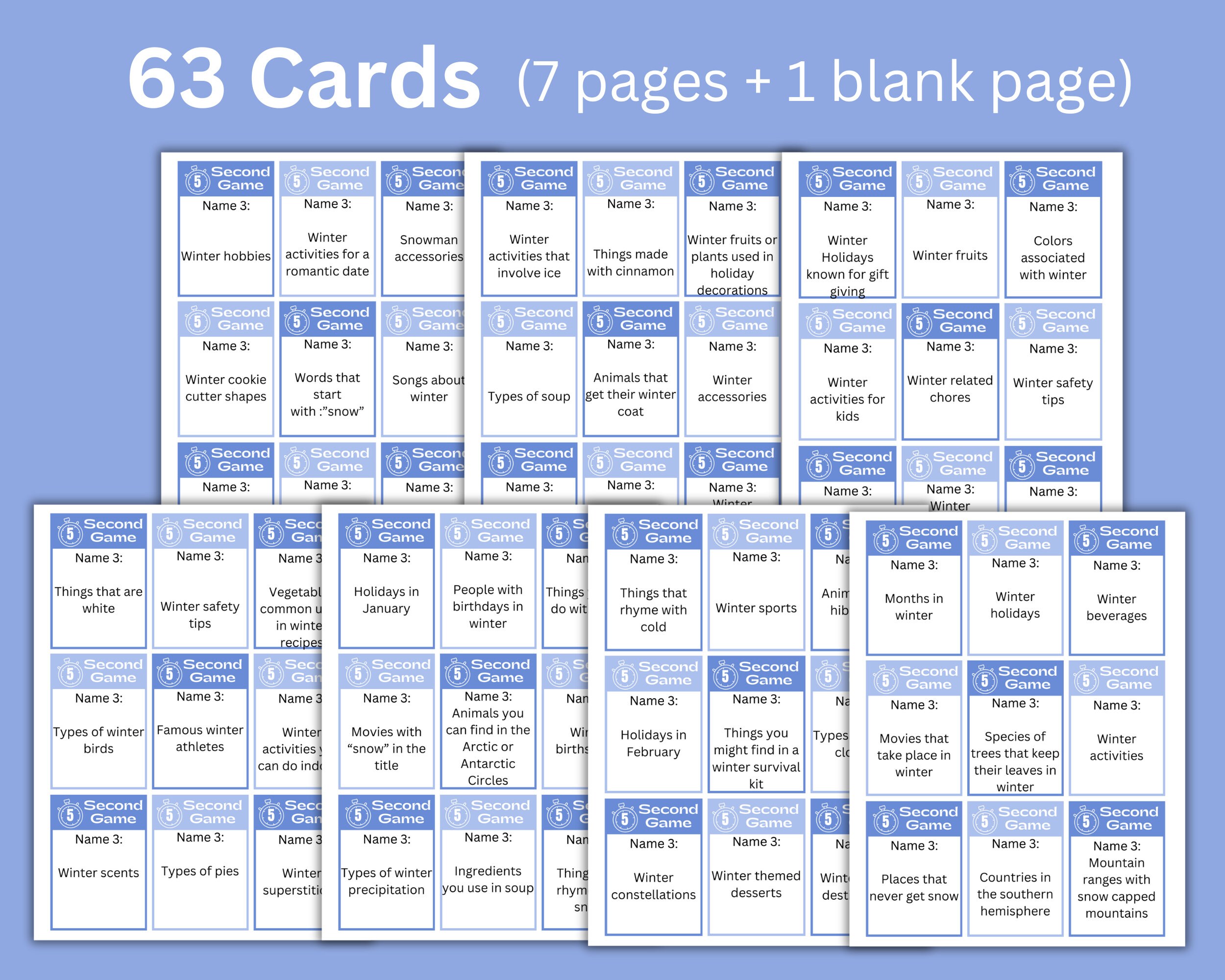 Winter 5 Second Game, Snow Day Activity for Kids and Adults, Winter ...