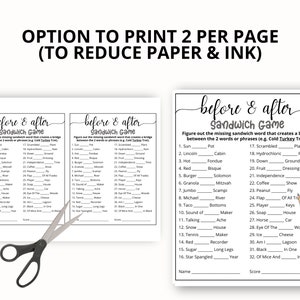 Before and After Sandwich Game,fill in the Blank Word Quiz,printable ...