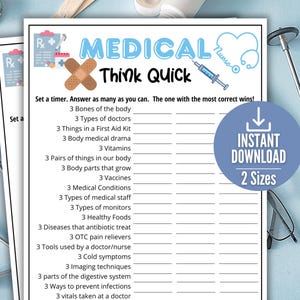 Medical Think Quick Trivia Game,doctor Nurse Appreciation Week,medical ...