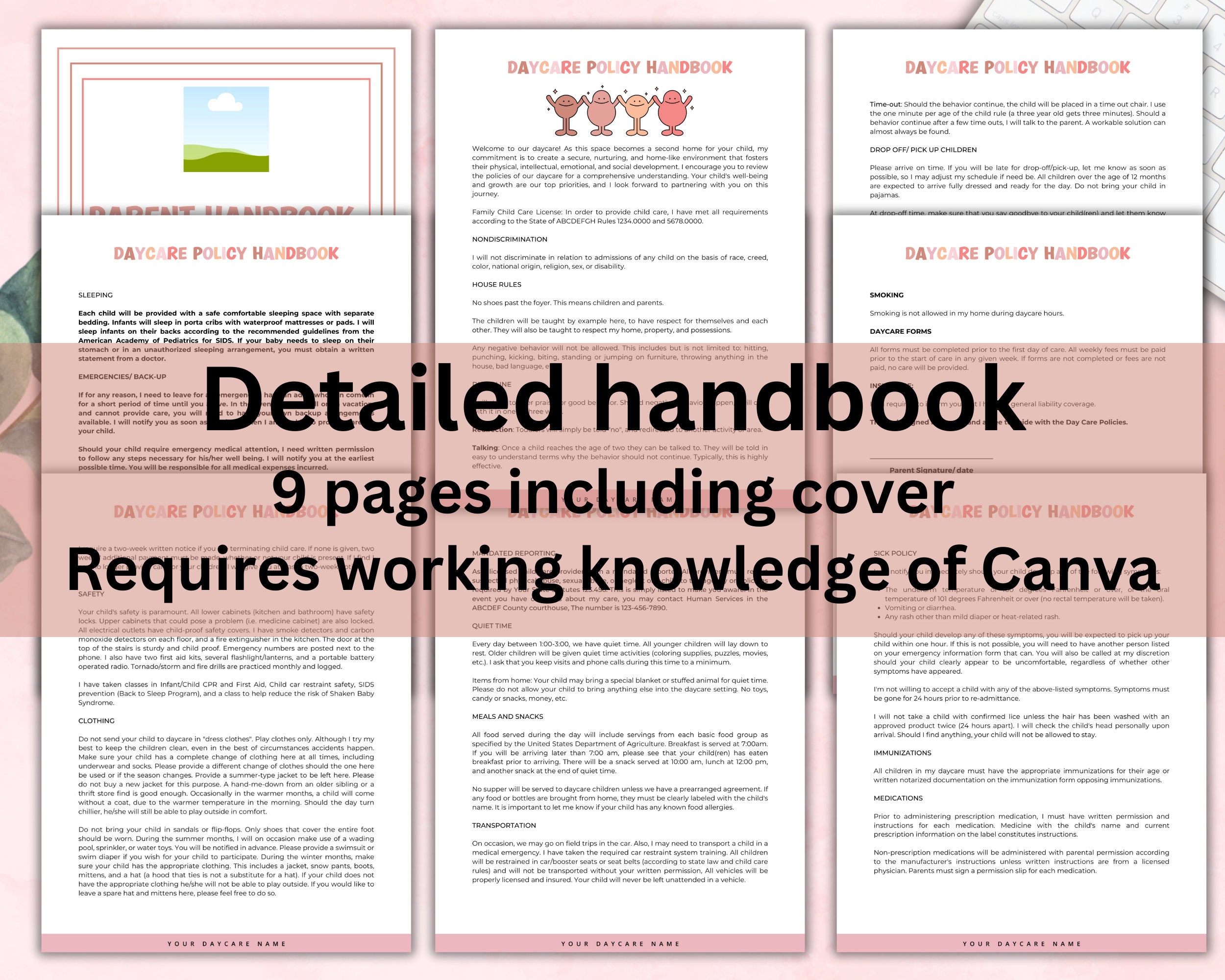 Daycare Parent Handbook, Editable Daycare Handbook Template, Childcare ...