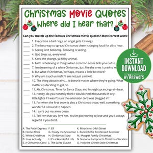 Christmas Movie Quote Trivia Game, Xmas Movies Quote Game, Christmas ...