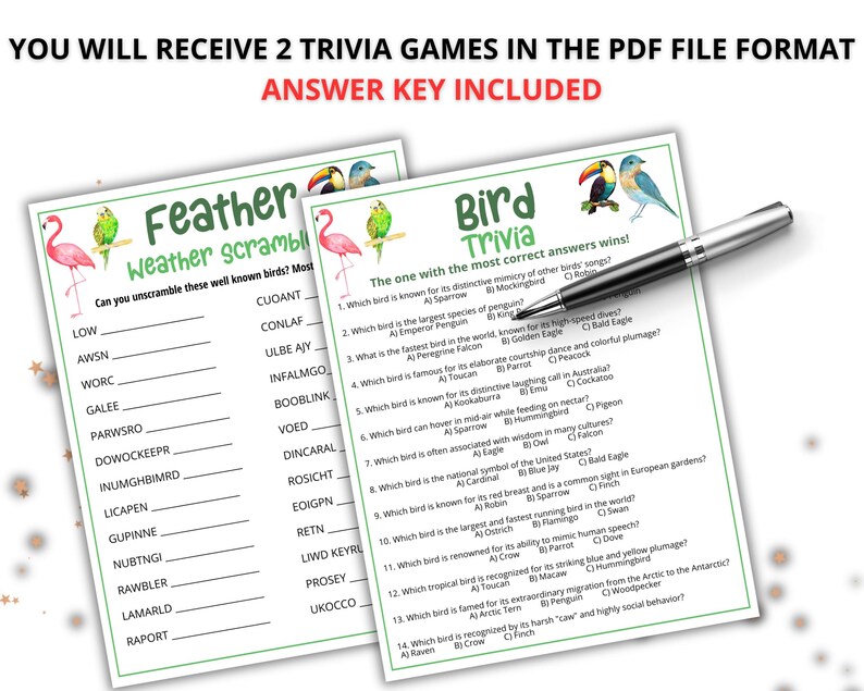 Bird Trivia Game and Word Scramble, Spring Season Quiz, Bird Watching ...