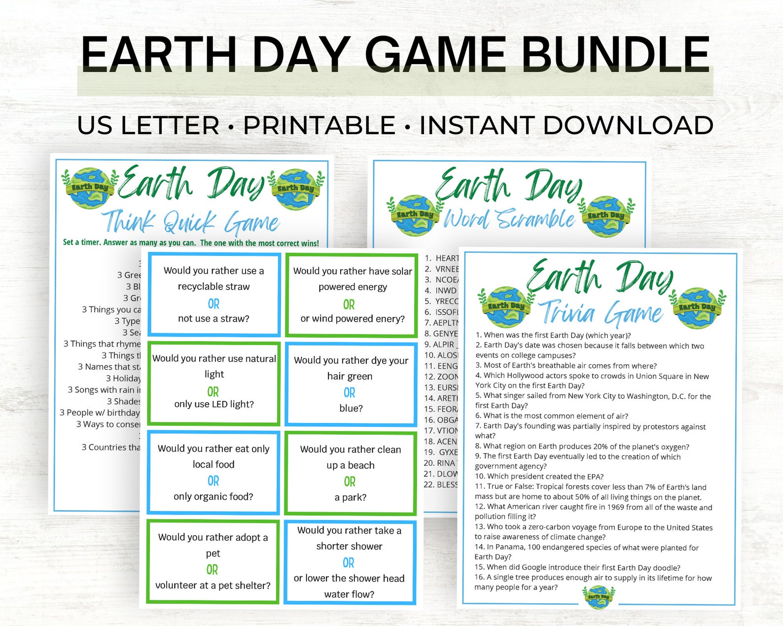 Earth Day Game Bundle, Earth Day Trivia Game, Earth Day Games ...