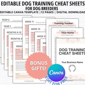 Editable Dog Training Cheat Sheets for Breeders, Dog Training Handbook ...
