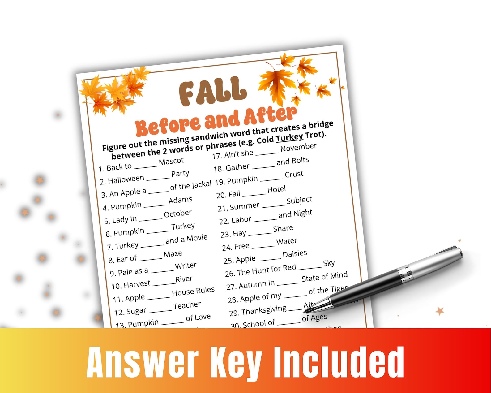 Fall Trivia Game, Autumn Before and After Quiz, Fall Season Office ...