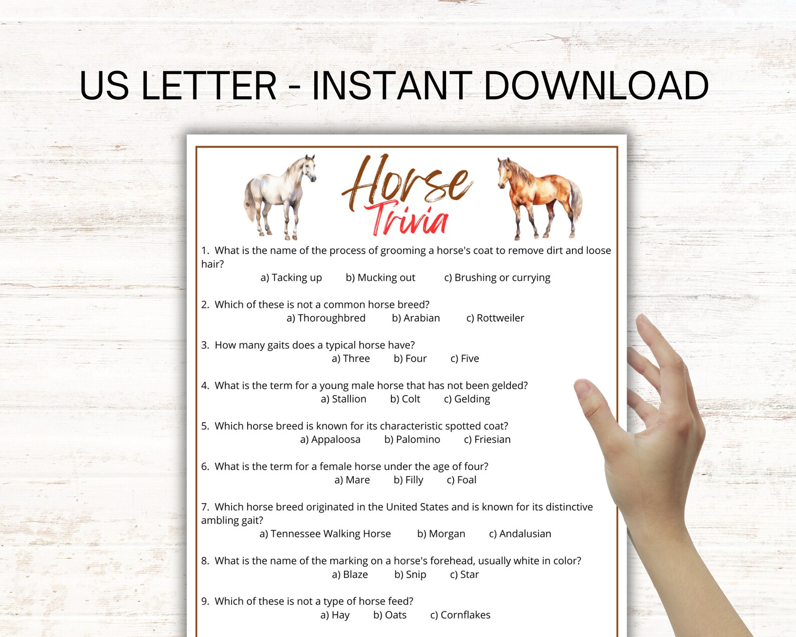 Horse Trivia Game, Printable Horse Trivia for Parties, Derby Party Game ...