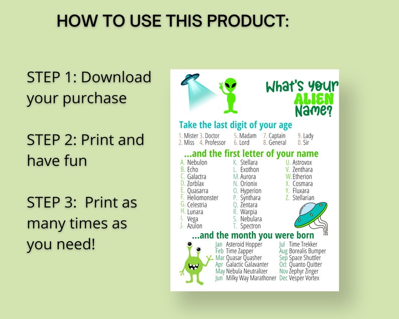 What's Your Alien Name Game With NAMETAGS SIGN, Alien Extraterrestrial ...