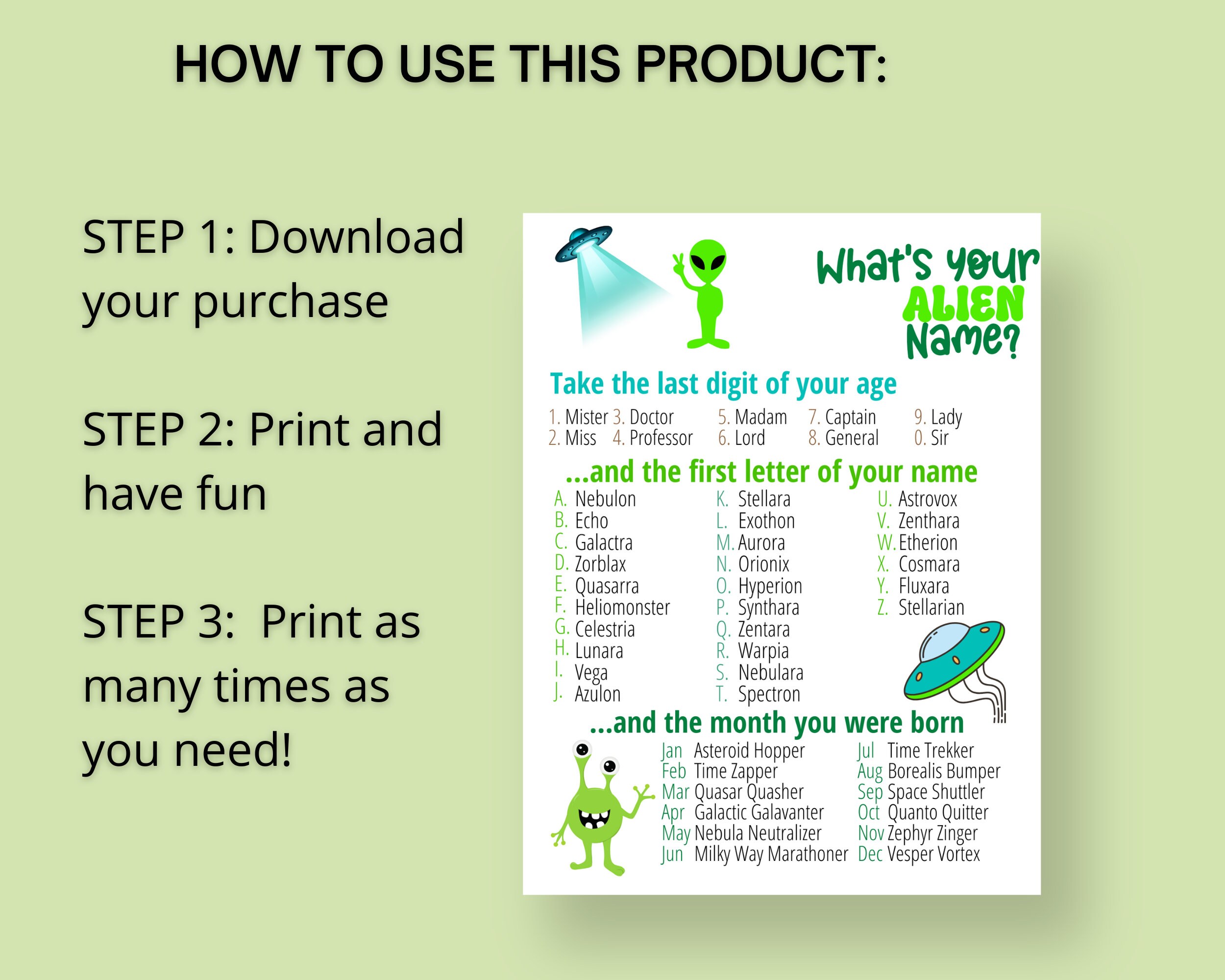 What's Your Alien Name Game With NAMETAGS SIGN, Alien Extraterrestrial ...