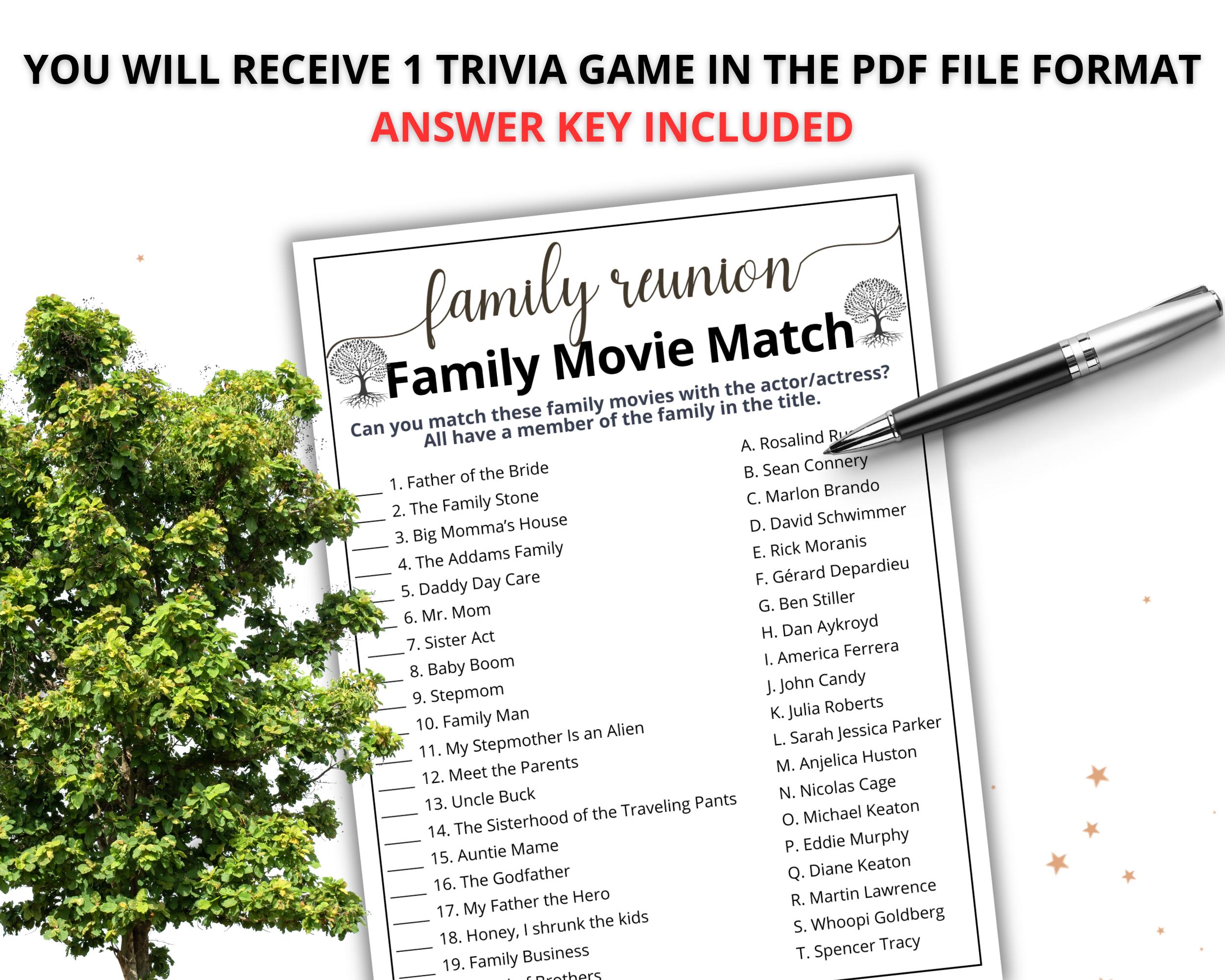 Family Reunion Movie Trivia Game, Movie Match Up, Famous Family Movies ...