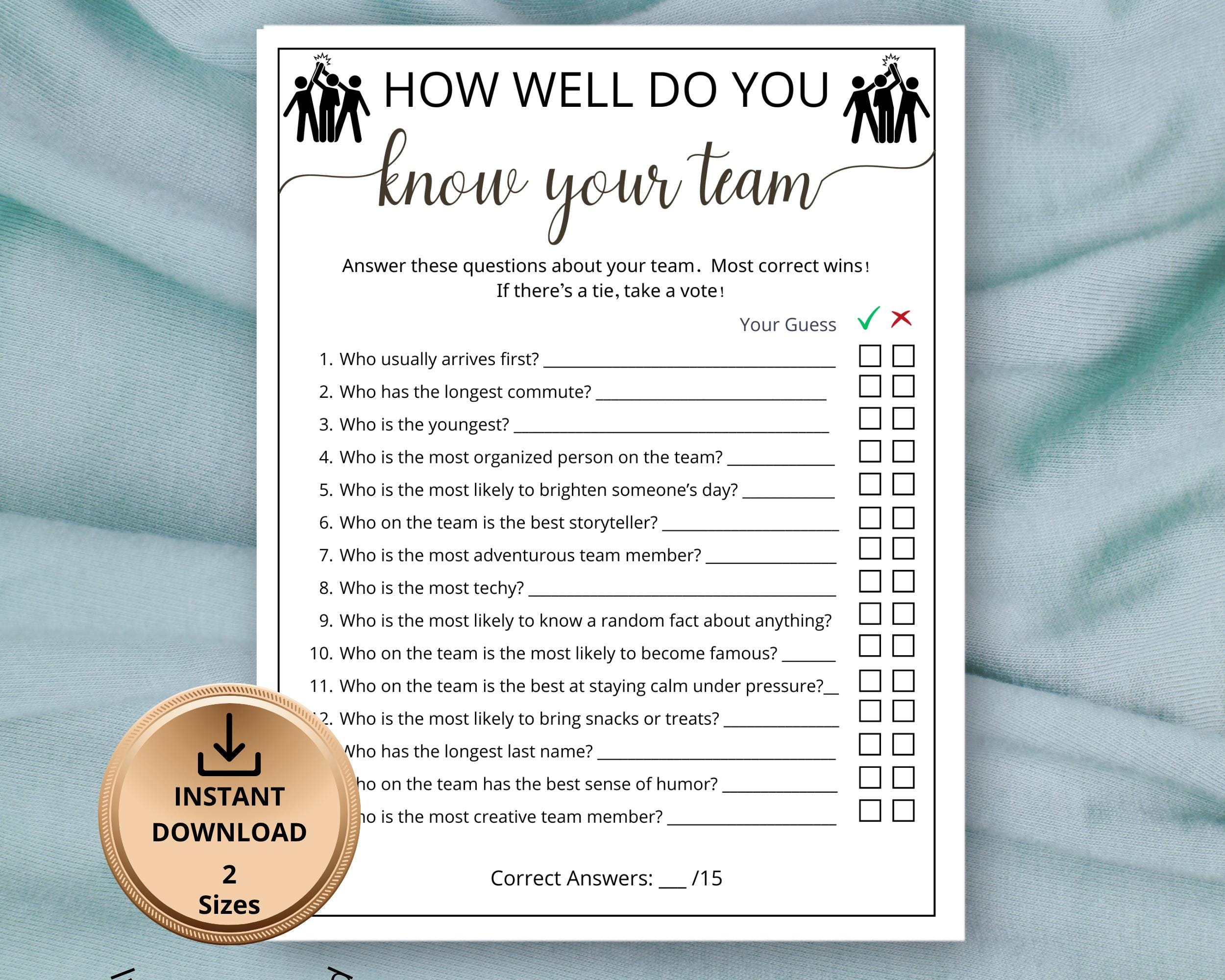 Team Building Games, How Well Do You Know Your Team, Coworker Activity ...