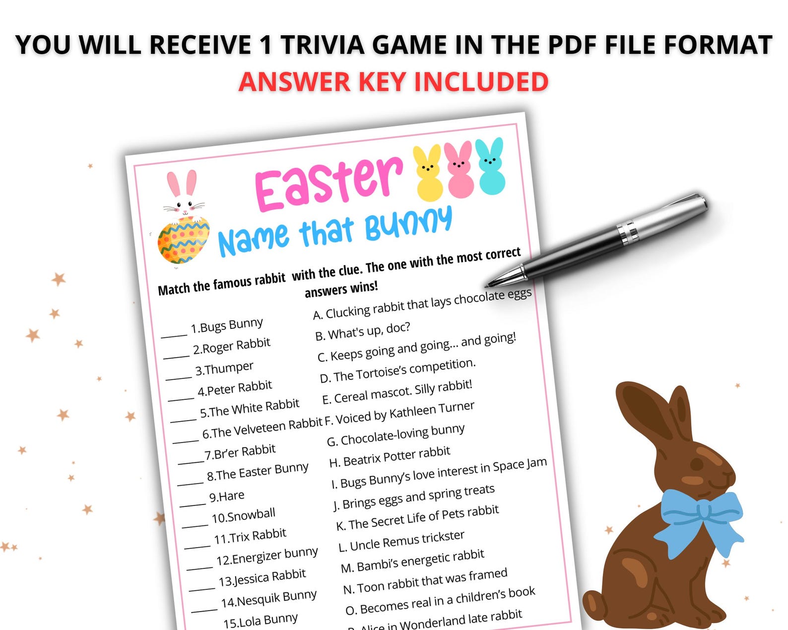 Easter Name That Bunny Trivia Game,easter Celebration Games,famous ...