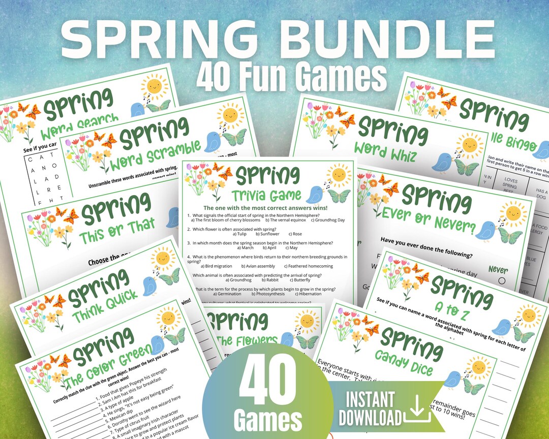 Spring Trivia Game Bundle, 40 Printable Spring Games for Kids & Adults ...