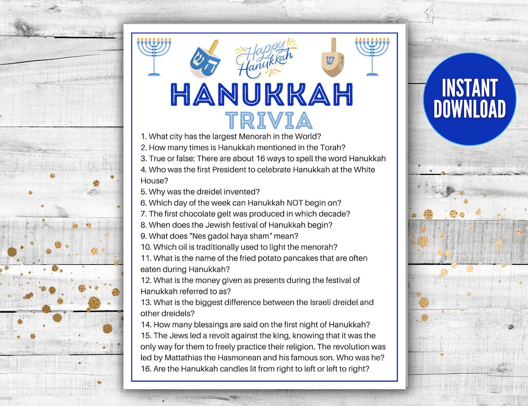 Hanukkah Trivia Game, Chanukah Celebration Games, Jewish Games, Hebrew ...
