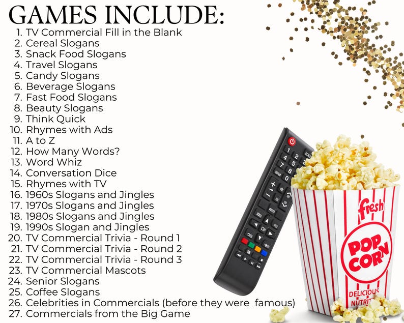 Slogan Game Bundle, TV Commercial Quiz, Cereal Slogans, Pop Culture ...