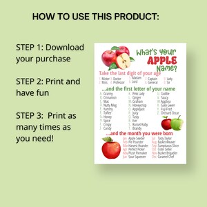 What's Your Apple Name Game WITH NAMETAGS SIGN, Apple Picking Party ...