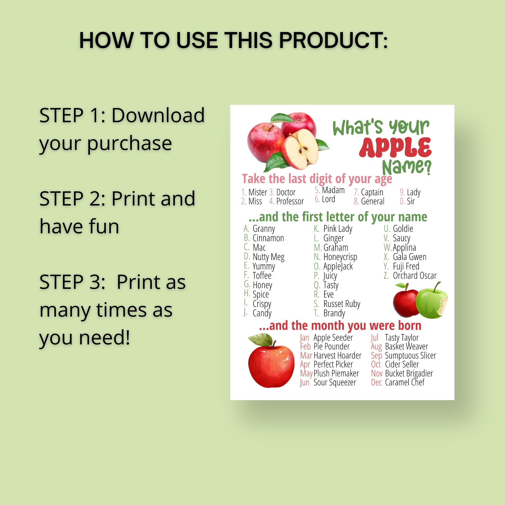 What's Your Apple Name Game WITH NAMETAGS SIGN, Apple Picking Party ...