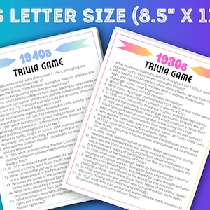 Decades Trivia Game Bundle, Trivia Questions 20s, 30s, 40s, 50s, 60s ...