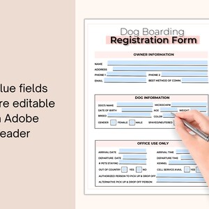 Dog Boarding Registration Forms - Fillable PDF D001 - Etsy