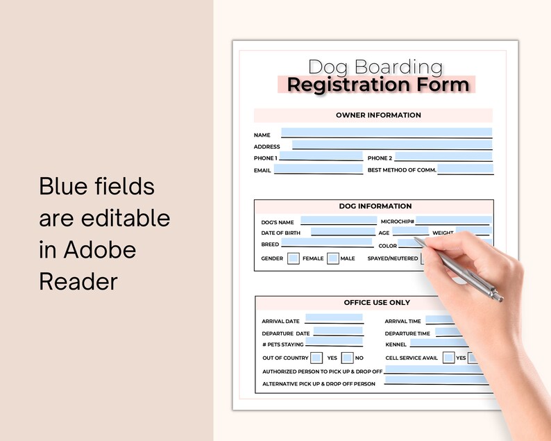 Dog Boarding Registration Forms - Fillable PDF D001 - Etsy