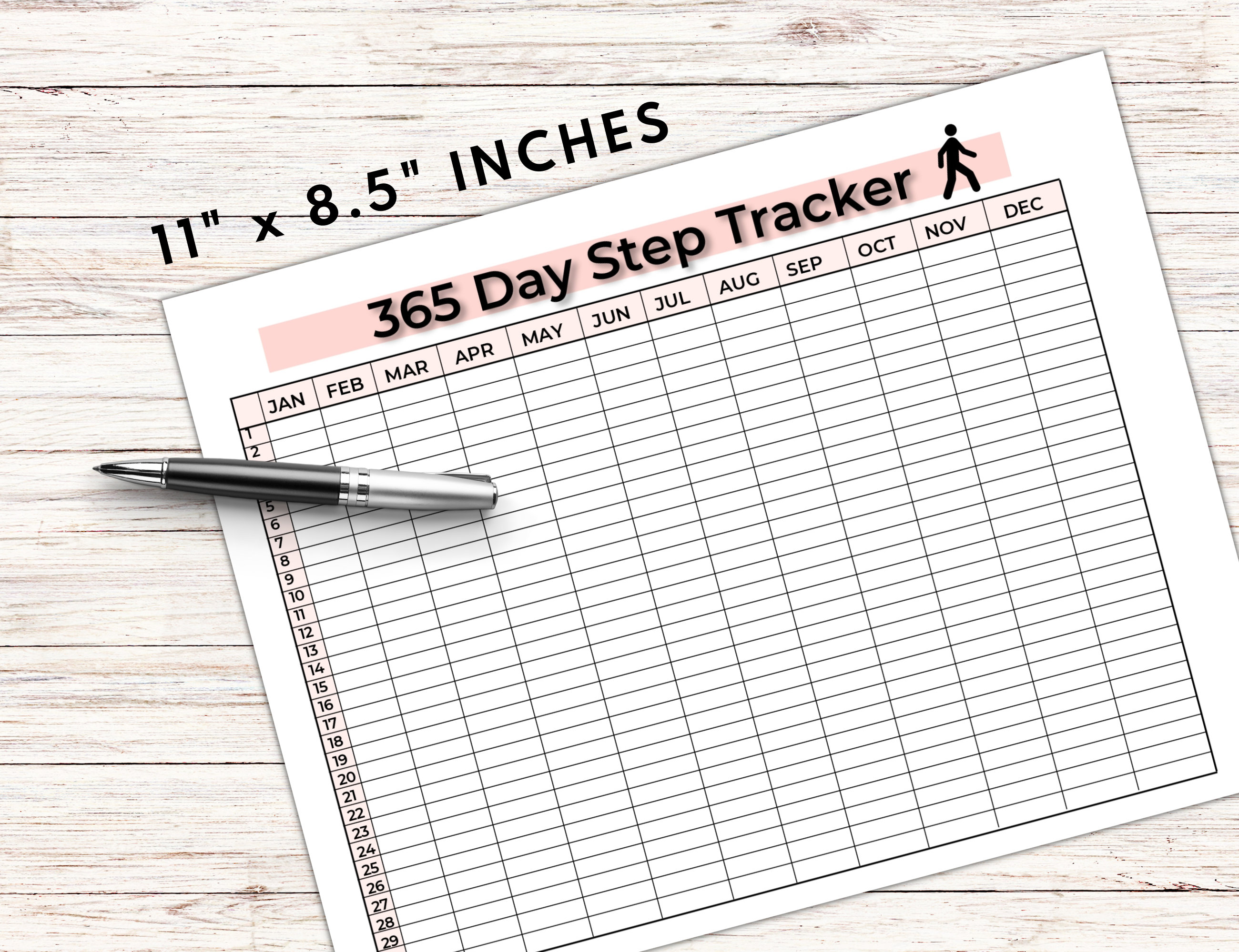 365 Day Step Tracker, Walking Challenge, Running Challenge, Editable ...