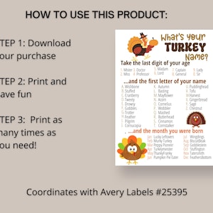 What's Your Turkey Name Game WITH NAMETAGS + SIGN, Thanksgiving Game ...