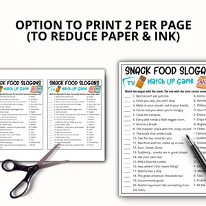 Snack Food Slogan Trivia Game,ad Slogan Match up Quiz,printabletv ...