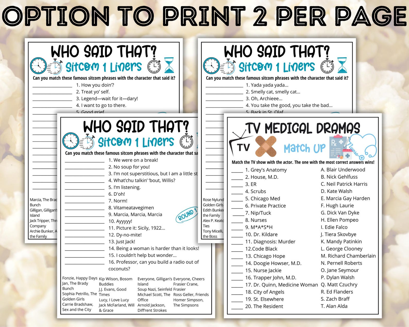 TV Trivia Game Bundle,television Sitcoms Quiz,tv Theme Songs Quotes,pop ...