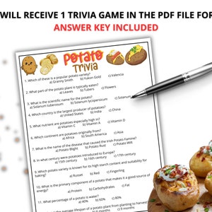 Potato Trivia Game,printable Potato Bar Game for Kids & Adults ...