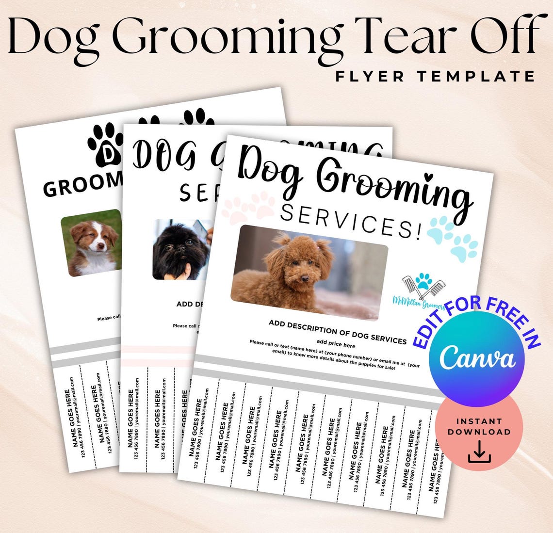 Editable Dog Grooming Marketing Flyer, Dog Groomer Tear off Flyer,dog ...
