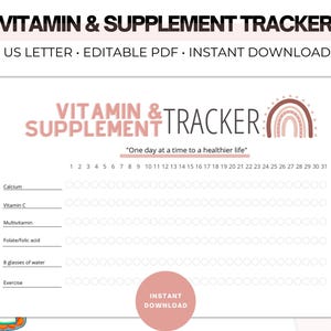 Editable Vitamin and Supplement Tracker, Fillable Daily Vitamin Tracker ...