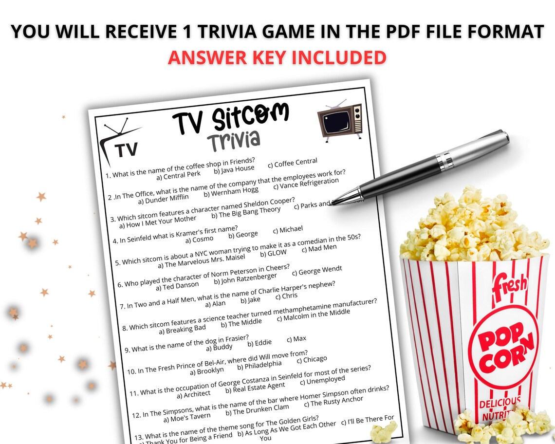 TV Sitcom Trivia Game, Television Trivia Quiz,printable Game for Kids ...