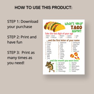 What's Your Taco Name Game WITH NAMETAGS & SIGN, Taco Party Game ...