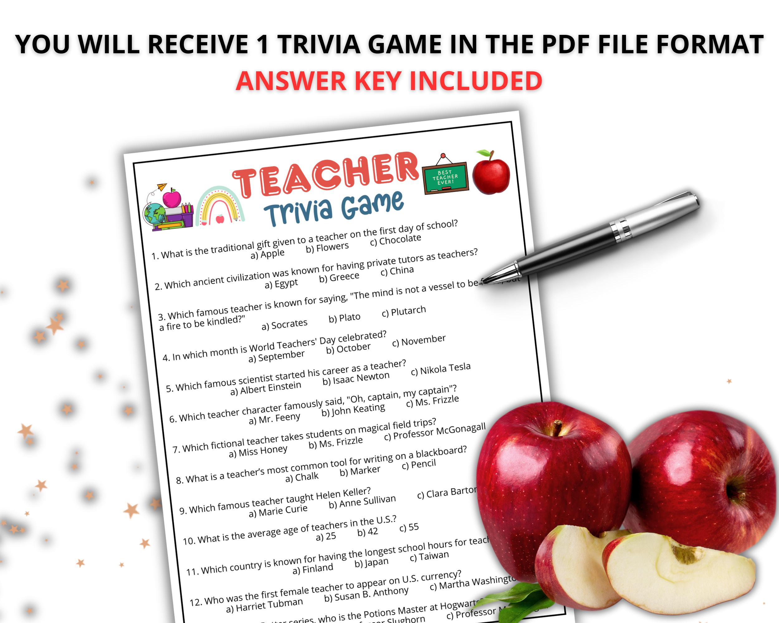 Teacher Trivia Game, Teacher Party Game, Back to School Trivia Game ...