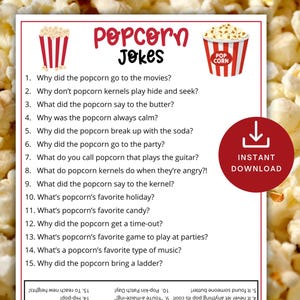 Popcorn Jokes for Kids, Printable Popcorn Pun Game, Popcorn Baby Shower ...