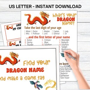 What's Your Dragon Name Game WITH NAMETAGS + Sign,dragon Theme Party ...