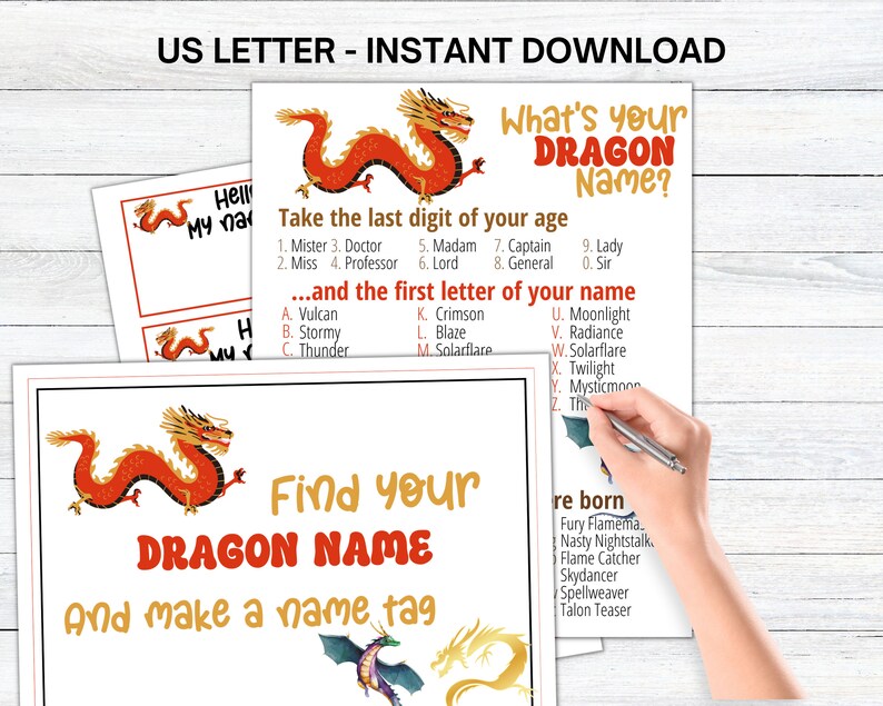 What's Your Dragon Name Game WITH NAMETAGS + Sign,dragon Theme Party ...