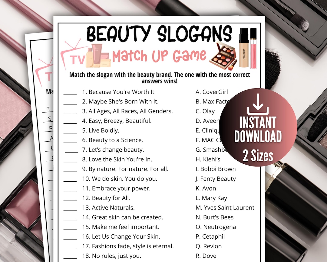 Beauty Brand Slogan Trivia Game, Ad Tagline Match up Quiz, Printable ...