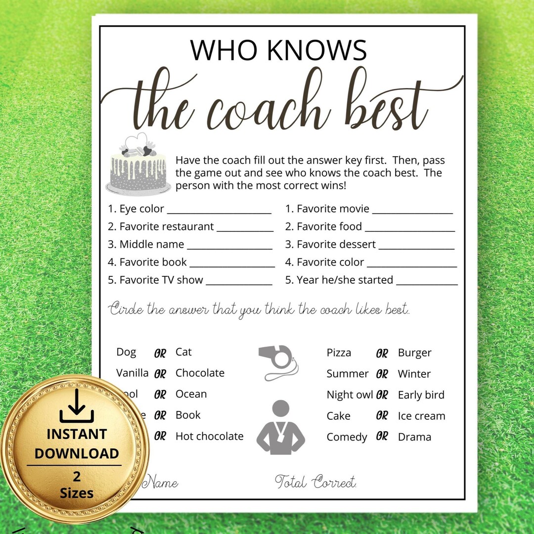 Who Knows the Coach Best Game,sports Party Activity,office Quiz ...