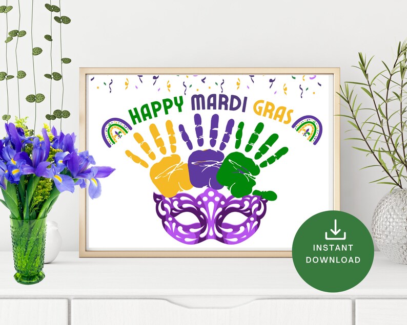 Mardi Gras Handprint Art, 4 Pack Bundle Mardi Gras Activity, Handprint ...