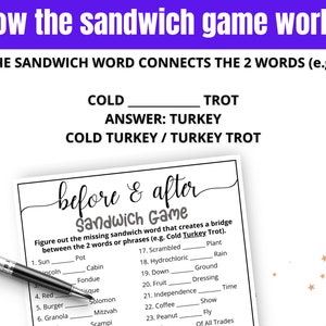 Before and After Sandwich Game,fill in the Blank Word Quiz,printable ...