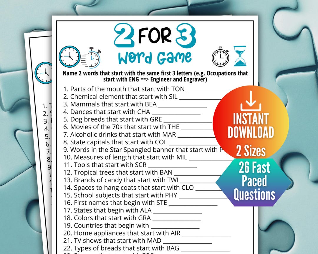 Pop Culture Trivia Game, First 3 Letters Word Quiz,printable Game for ...