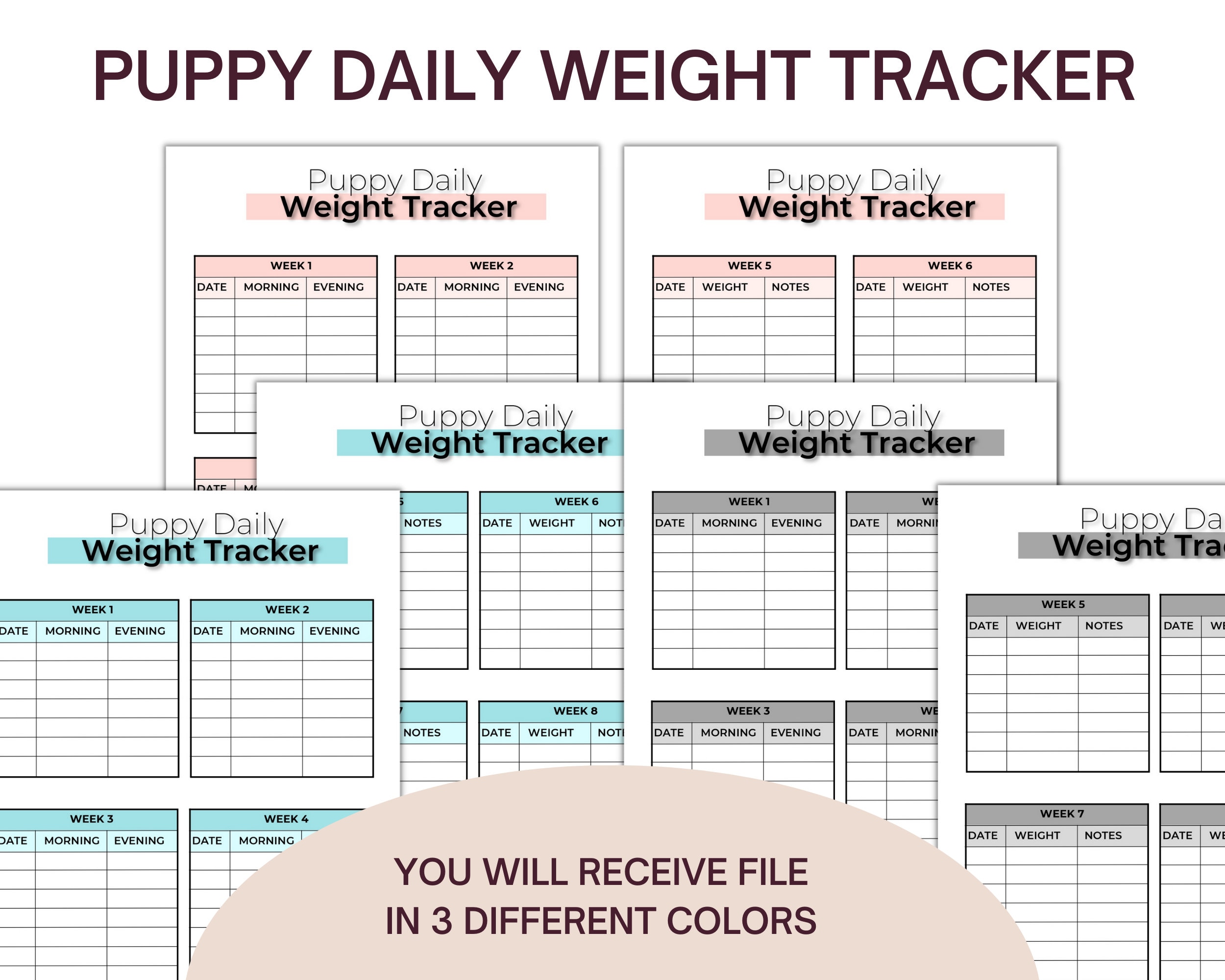 Puppy Daily Weight Tracker Editable PDF, Dog and Puppy Weight Records ...